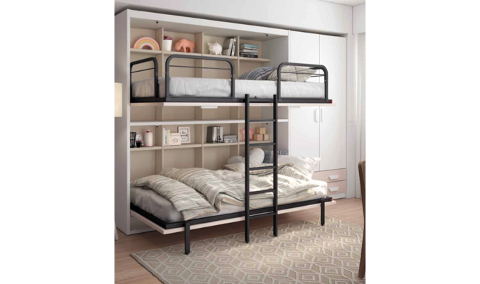 Litera juvenil plegable con armario y zona de estudio